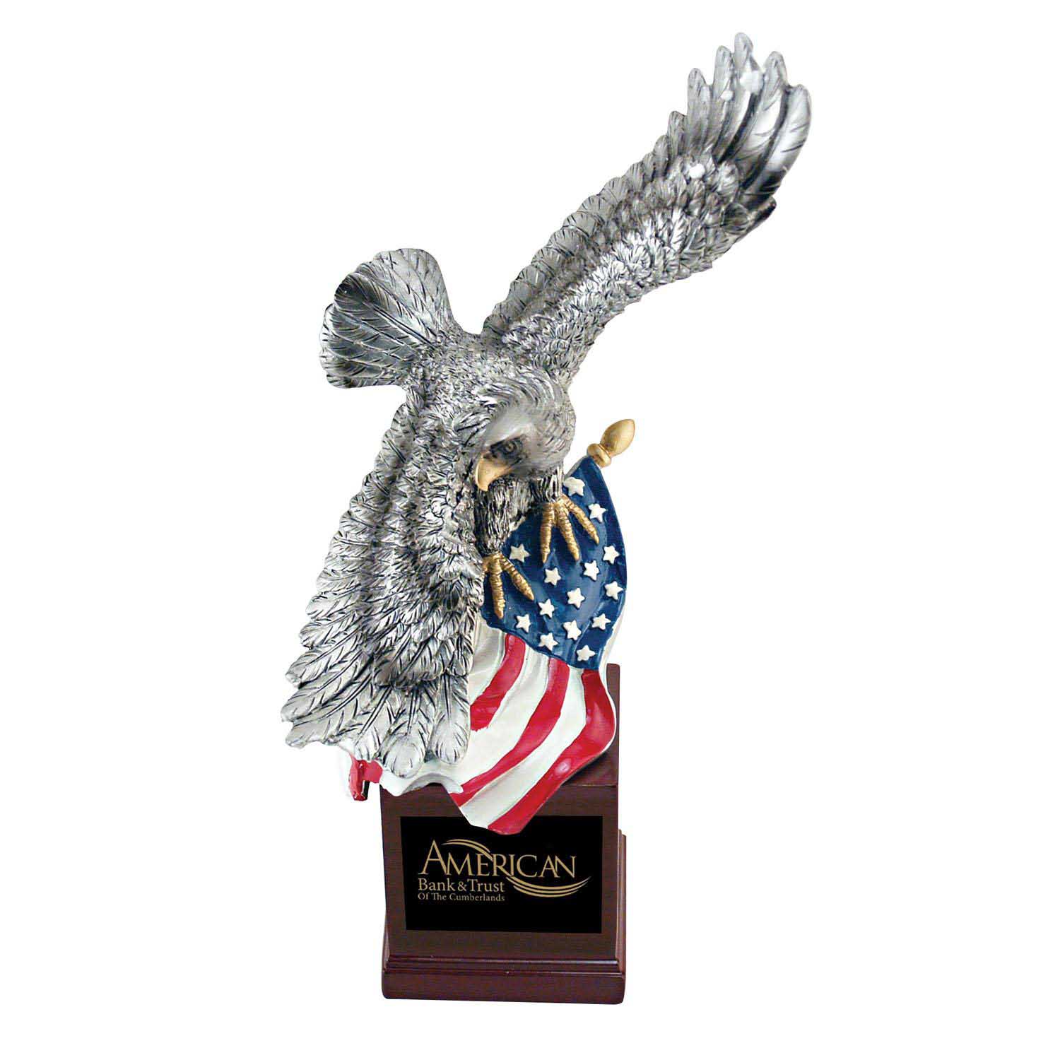 AwardsEGL75, Soaring Eagle with US Flag on Resin Base,